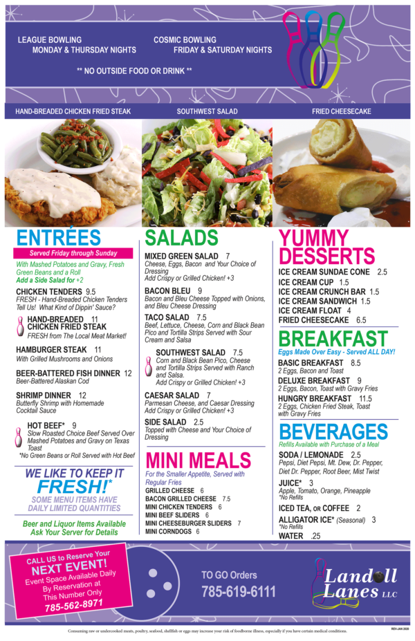 Menu - Landoll Lanes