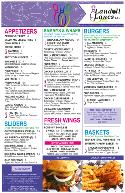Menu - Landoll Lanes